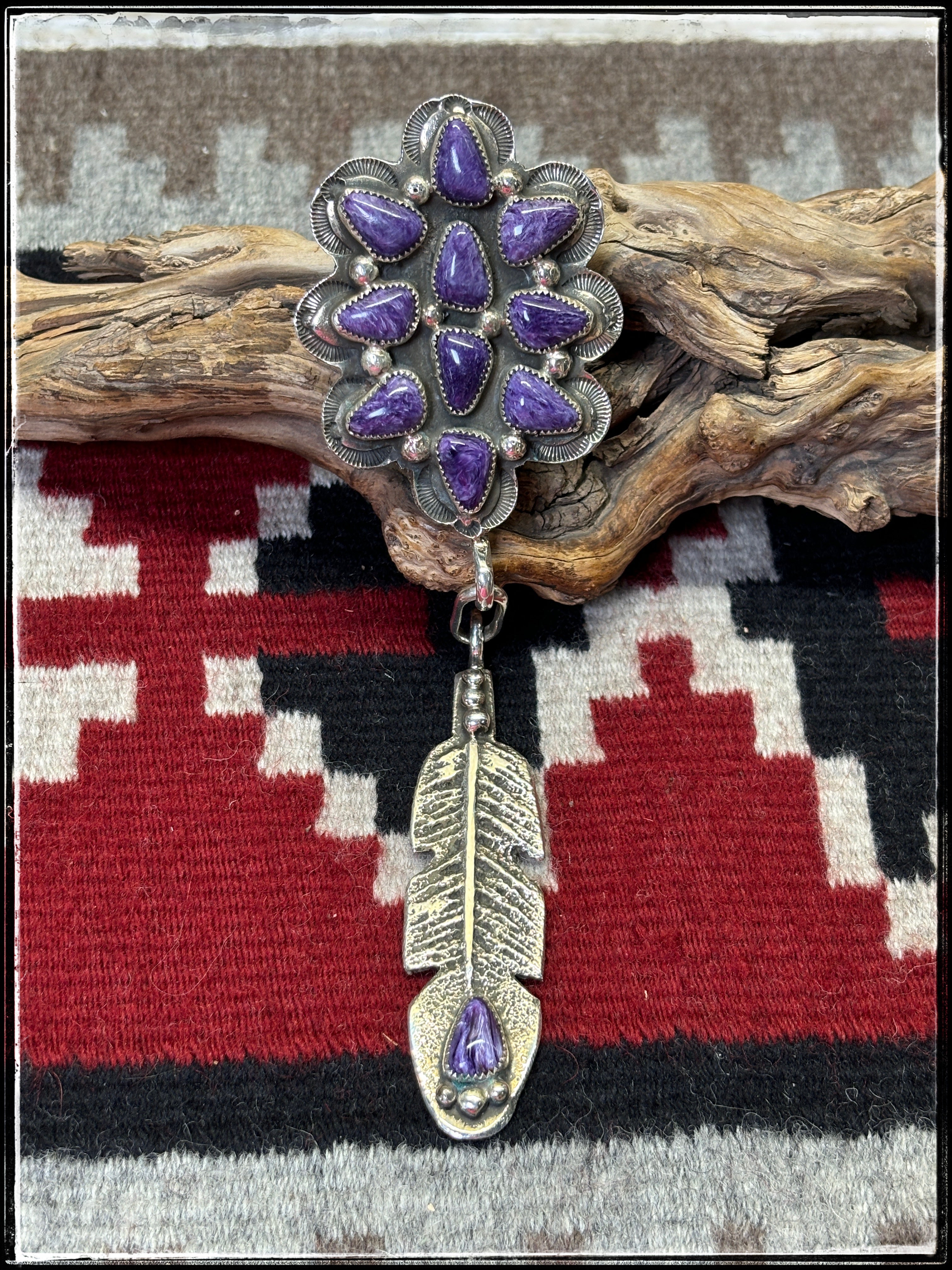Del Arviso Charoite Cluster & Feather Pendant | Wild Pony Trading Co.